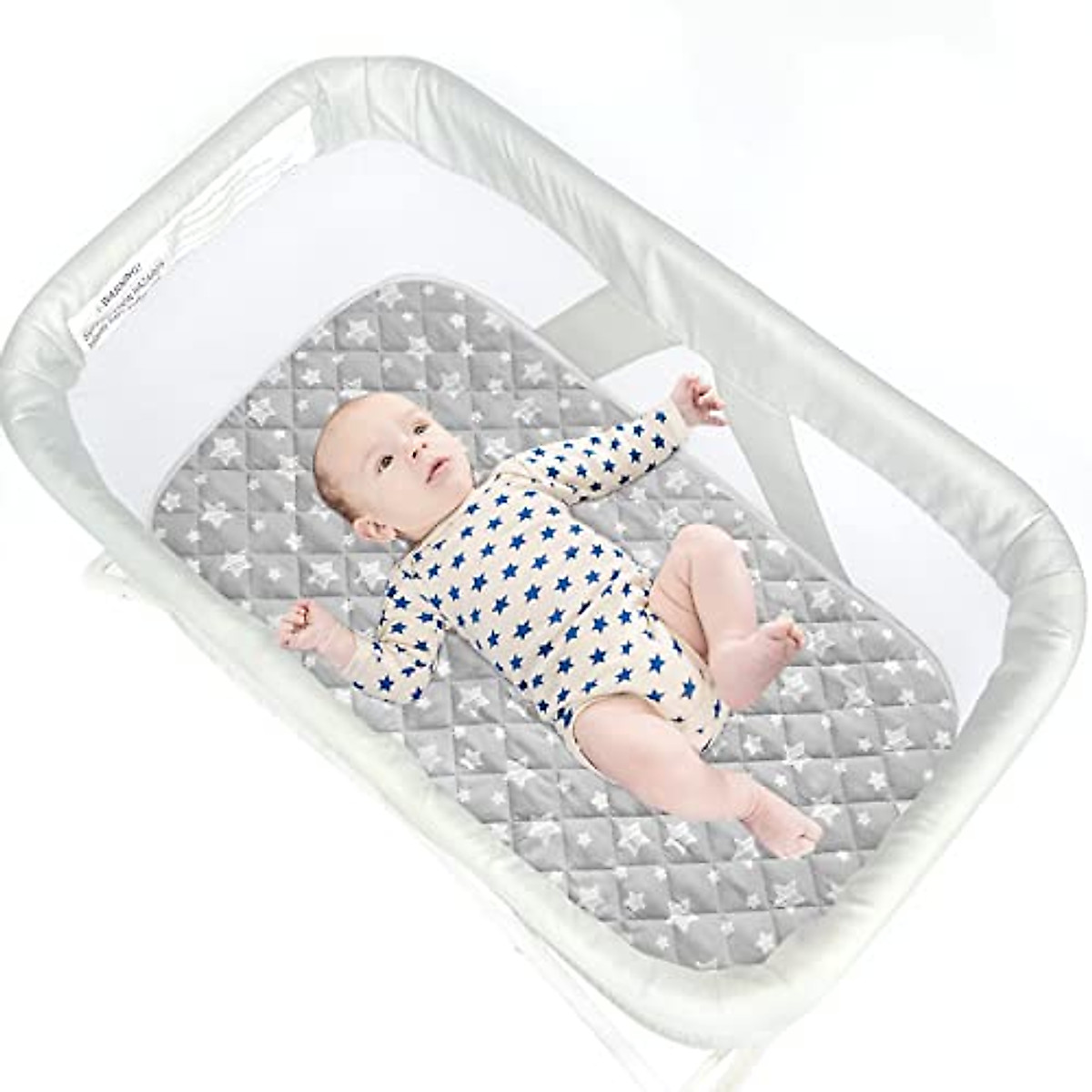 Bassinet Mattress Pad Cover Protector 33" X 17", Waterproof, Flexible for Different Cradle and Bassinet Mattress-Rectangle, Hourglass, Oval, 2 Pack, Soft & Breathable, Lovely Print