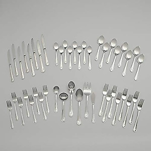 RiverRidge Monogrammed Beaded Flatware Set - L - 46-Piece Silverware with Custom Letter Stamp, 18/0 Stainless Steel Utensils Set for Daily Use & Special Occasions - Dishwasher Safe, Versatile Design