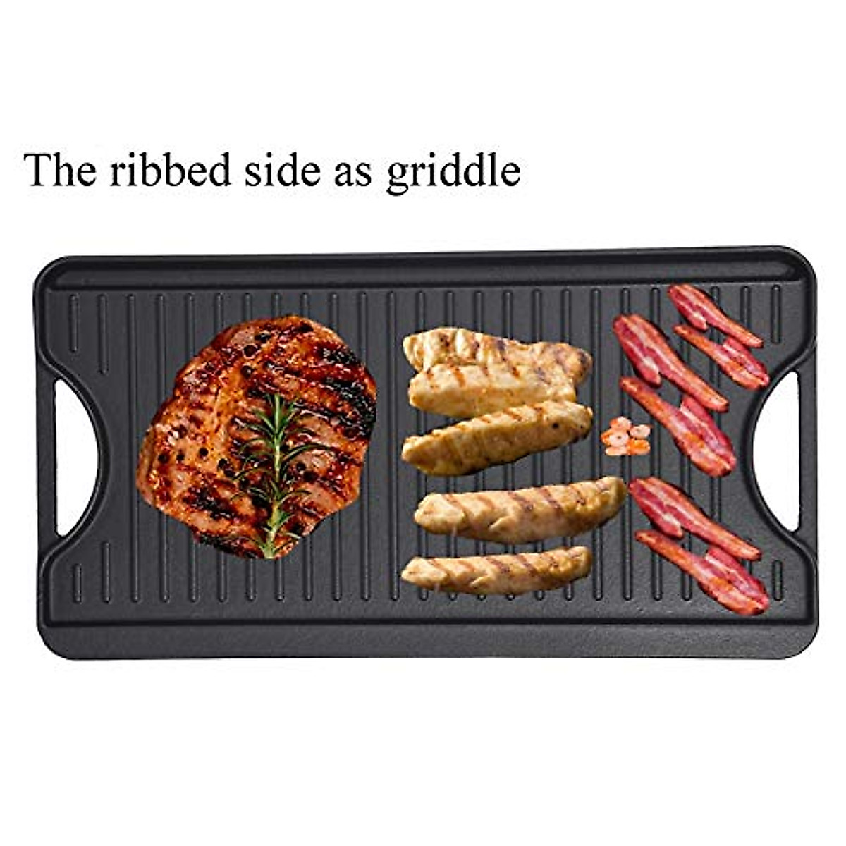 GasSaf Cast Iron Reversible Griddle with Handles, 20 Inch x 10.5 Inch Big Grill Pan for Stovetop