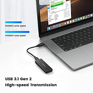 Vansuny 500GB USB 3.1 Portable External SSD, 430MB/s High-Speed USB C Mini Metal Portable External Solid State Drive for PC, Laptop, Phones and More