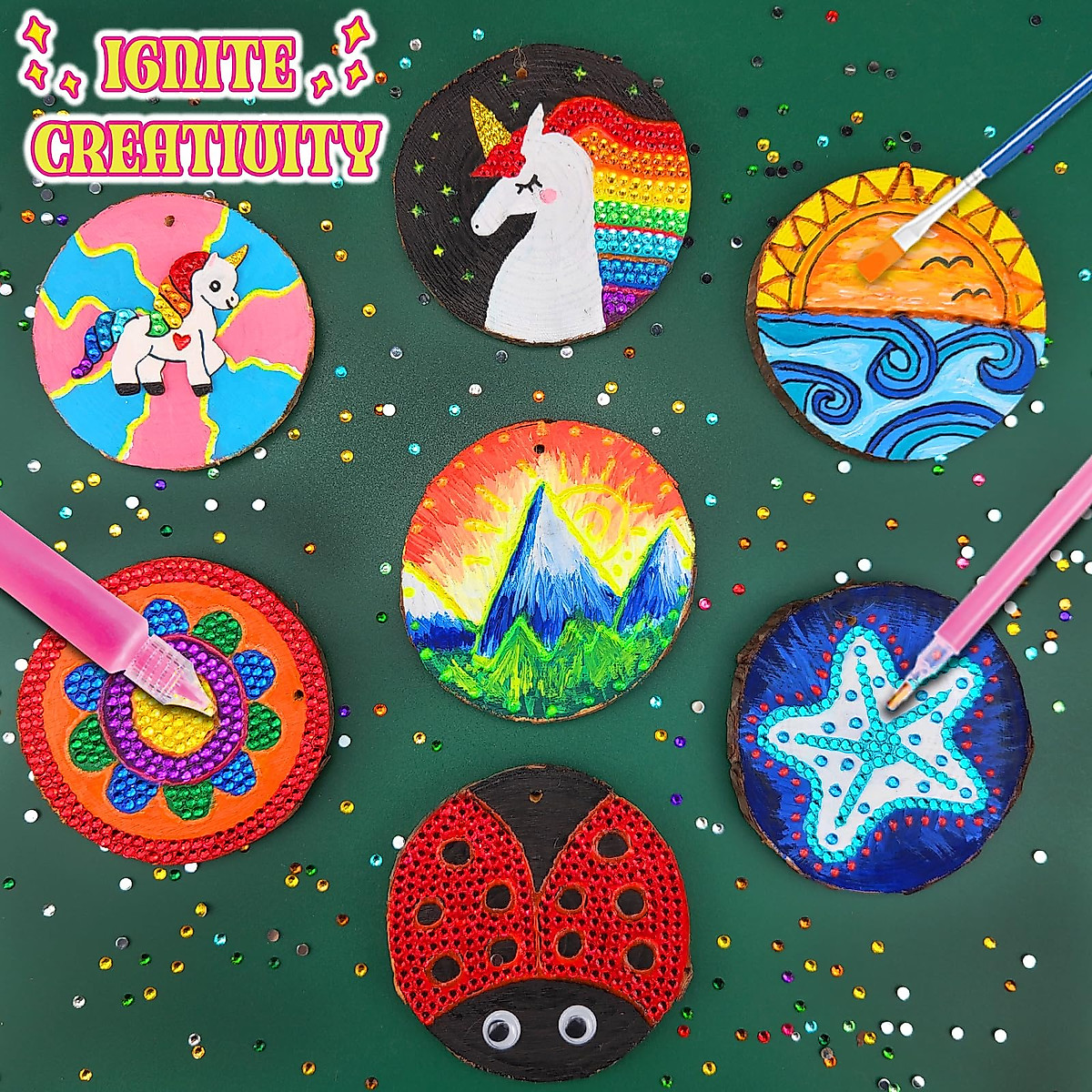 klmars Kids Wooden Painting Kit-Glow in The Dark-Arts & Crafts Gifts for Boys Girls Ages 5-12-Wood Slice Craft Activities Kits - Creative Art Toys for 5, 6, 7, 8, 9, 10, 11 & 12 Year Old Kids