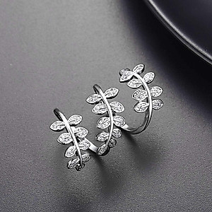 U7 Women Clear CZ Platinum Plated Leaf Shape Full Finger Long Ring, Statement Cocktail Ring, Bride Ring Adjustable