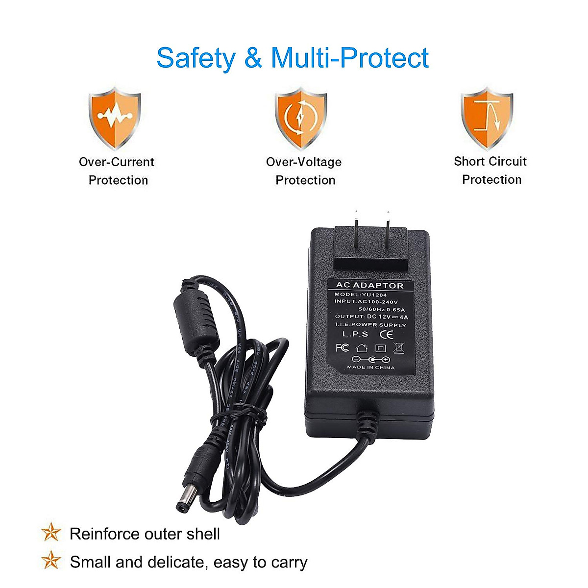12V 4A Power Supply - COOLM AC 100-240V 50/60Hz to DC 12 Volt 4 amp 4Amp 48W Power Converter Charger 12V4A + 5.5x2.1mm DC Female Jack Socket for 12V LED Strip Lights CCTV Camera
