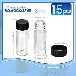 QOAEZK 15 PCS 2 Dram Glass Vials, Small Liquid Sample Vial,17x60mm 8ml Borosilicate Glass Empty Vials with Caps, Leak-Proof Vial,15-425 Black Screw Caps with PE Liner