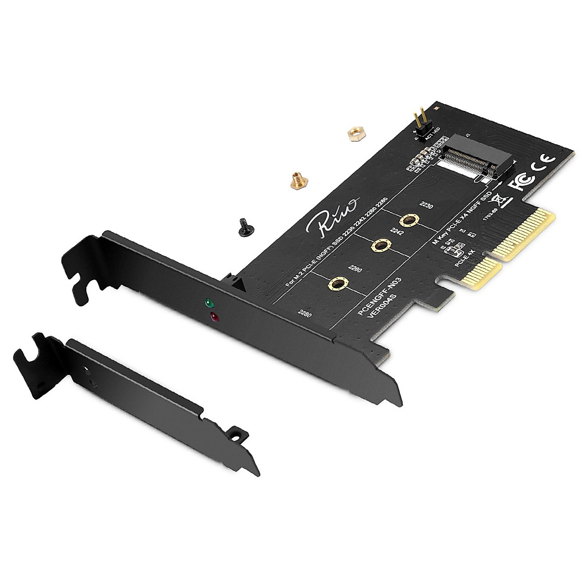 Rivo PCI-E Riser PCIe M.2 PCIe SSD to PCIe Express 3.0 x4 Adapter Card - Supports M2 NGFF PCI-e 3.0, 2.0 or 1.0, NVMe or AHCI, M-Key, 2280, 2260, 2242, 2230 Solid State Drives