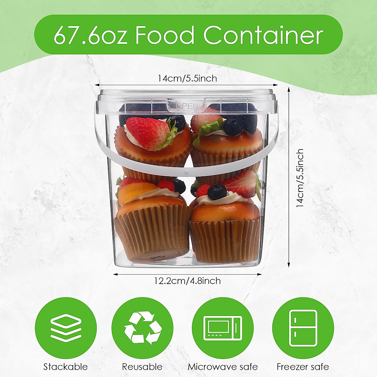 Menkxi 15 Pcs 68 oz Plastic Deli Containers with Lids and Handles Square Clear Food Storage Containers Reusable Freezer Containers for Food Storage and Meal Prep, Freezer and Microwave Safe