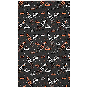 Space Themed Fitted Mini Crib Sheets,Portable Mini Crib Sheets Soft Toddler Mattress Sheet Fitted-Crib Mattress Sheet or Toddler Bed Sheet,24“ x38“,Orange White Black
