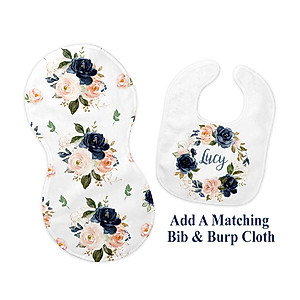 GLAM Polyester Personalized Baby Blanket - 30' X 40' - Navy and Blush Pink Themed - Custom Baby Blankets for Girls