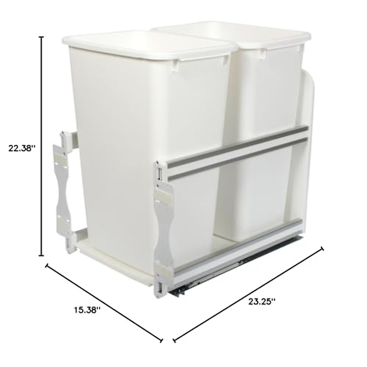 Knape & Vogt USC18-2-50WH In-Cabinet Pull Out Soft Close 2 Trash Cans Set, 23.25-Inch by 15.38-Inch by 22.38-Inch,White