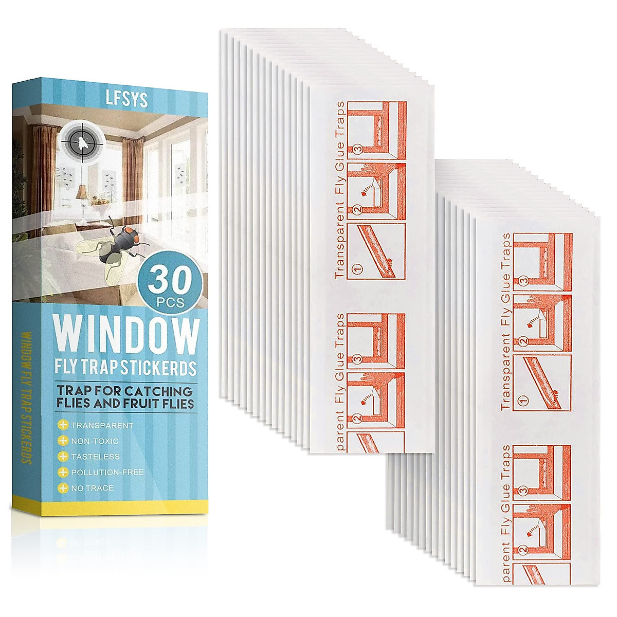 30 Pcs Window Fly Traps for Indoor, Fly Paper Sticky Strips, Fly Catcher Clear Windows Trap for Home, House Fly Killer Lady Bug Traps Indoor