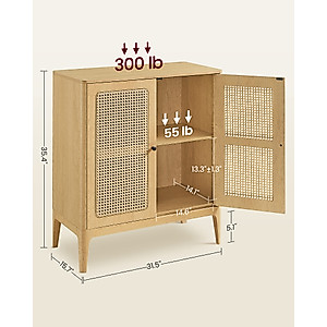 VASAGLE by SONGMICS HOME Rattan Sideboard Buffet Storage Cabinet - Kitchen Cupboard Server Console Table with Adjustable Shelves, 15.7 x 31.5 x 35.4 Inches for Entryway, Living Room, Natural