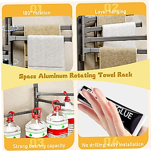 Veesper Wall Mounted Towel Rack, 12" 3-Arm Swivel Towel Rack, 180 Degree Swing Out Bathroom Towel Rack for Multiple Towels, Anti-Slip Towel Bar with Hook for Bathroom, Kitchen, Wall(Gun-Grey)