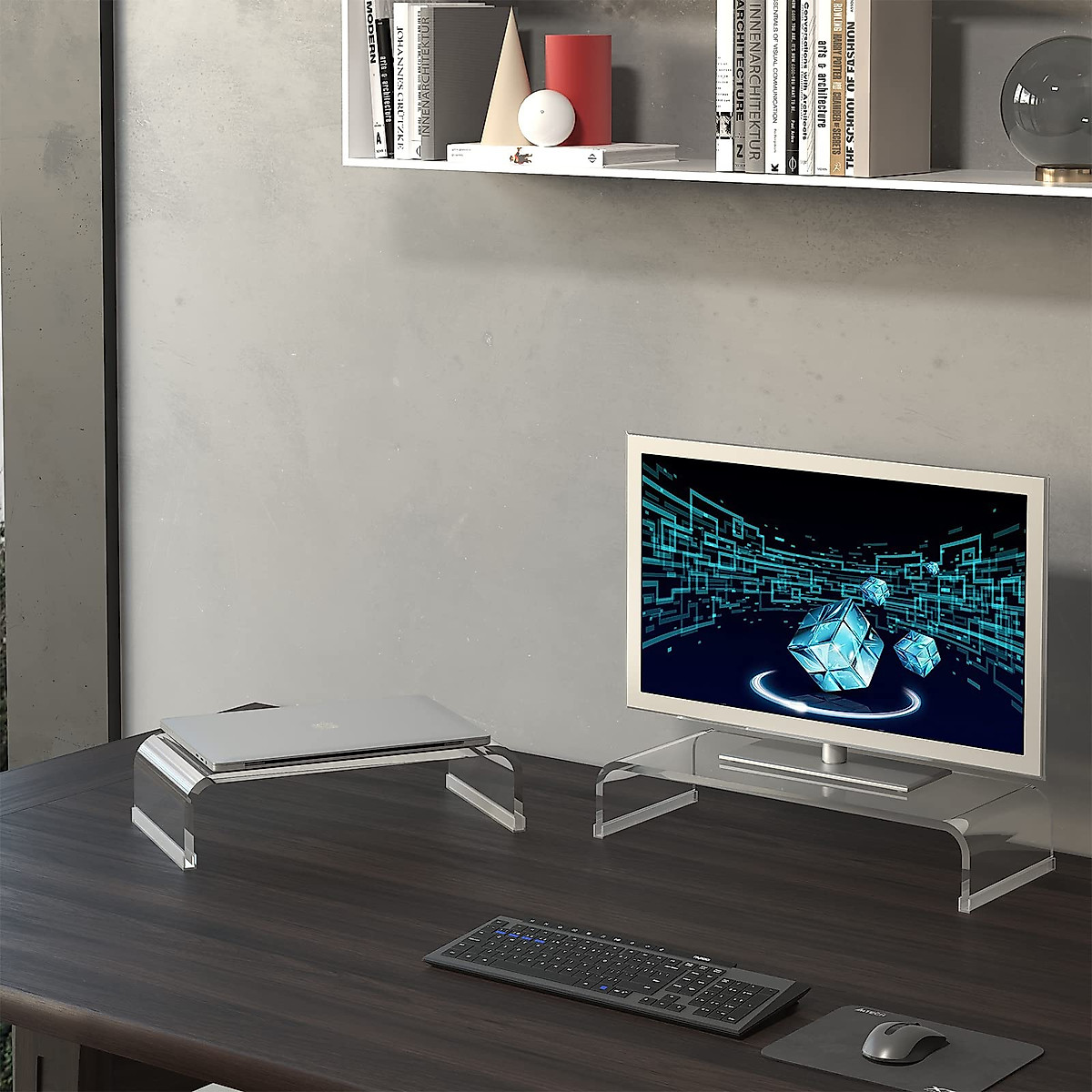 Acrylic Computer PC Laptop Monitor Stands Riser Clear 15” Desk Space Saving Stand Organizer Anti Cat Keyboard Protector Compatible with HP Acer LG Apple 13inch 14inch Laptops TVs & other Electronics