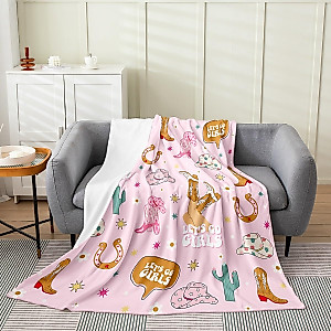 Retro Cowboy Style Flannel Fleece Throw Blanket Throw 50"x60" Western Cowboy Plush Blanket for Boys Girls Teens Western Decor Fuzzy Blanket Super Soft All Season Bed Blanket Room Decor