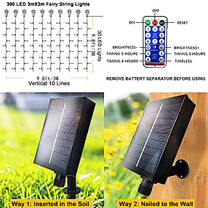 Upgraded Solar Curtain Lights Outdoor Garden Fairy String Lights 300 LED 8 Modes Remote Control Waterproof Solar Waterfall Lights for Gazebo Patio Party Festival Wedding Christmas Decorations(Warm)
