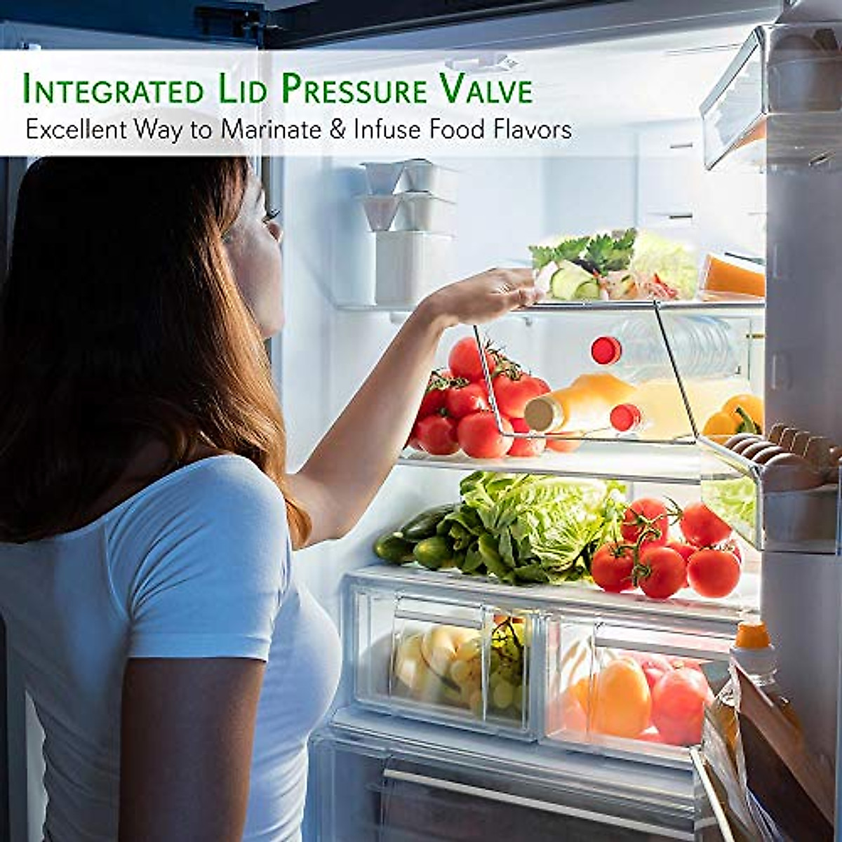 NutriChef Air Vacuum Seal Food Container - 1 Liter Capacity Kitchen Reusable Airtight Food Saver Sealer Storage Box Canister Meal Prep, Lunch, Bread, Cereal, Keeps Food Fresh Tasty - PKVSCN1L