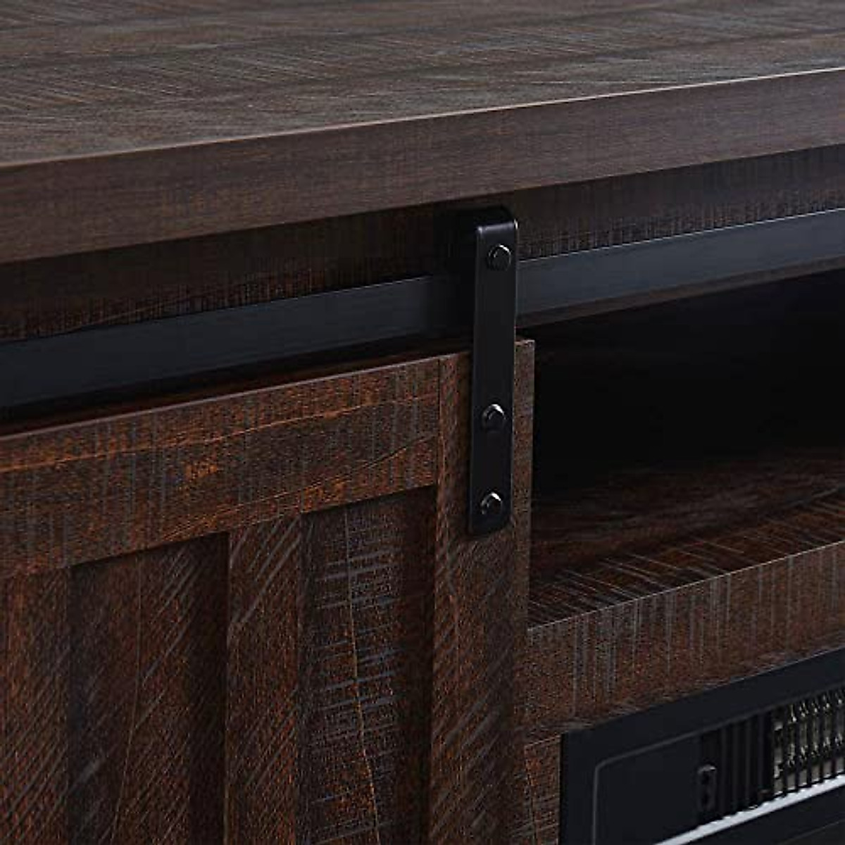 JYED DECOR 54 Inch Freestanding TV Stand Media Console with Sliding Barn Doors, Electric Fireplace, and 2 Cabinets with 2 Shelves, Espresso