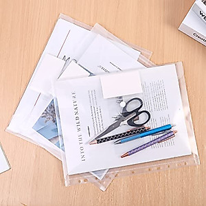 Vobou 12 Pack Plastic Envelopes Clear Binder Pocket 11 Holes Expandable Binder Folders for 2/3/4 Ring Document Pouch, Snap Button and Lable Poly Envelopes for School, Home and Office