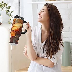 Flradish 30oz Tumbler with Handle, Dragonfly Totem Stainless Steel Tumbler with Lid and Straws Double Wall Vacuum Insulated Leakproof Coffee Travel Mug
