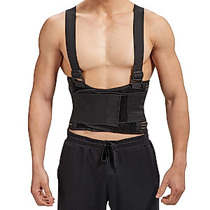 Industrial Work Back Brace | Removable Suspender Straps for Heavy Lifting Safety - Lower Back Pain Protection Belt for Men in Construction, Moving and Warehouse Jobs