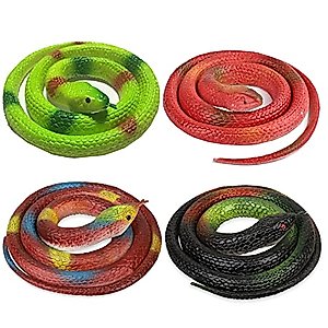 Rubber Snakes to Keep Birds Away - Realistic Fake Rubber Snakes for Garden Props to Scare Birds, Squirrels, Mice and Pranks (4 Pieces)