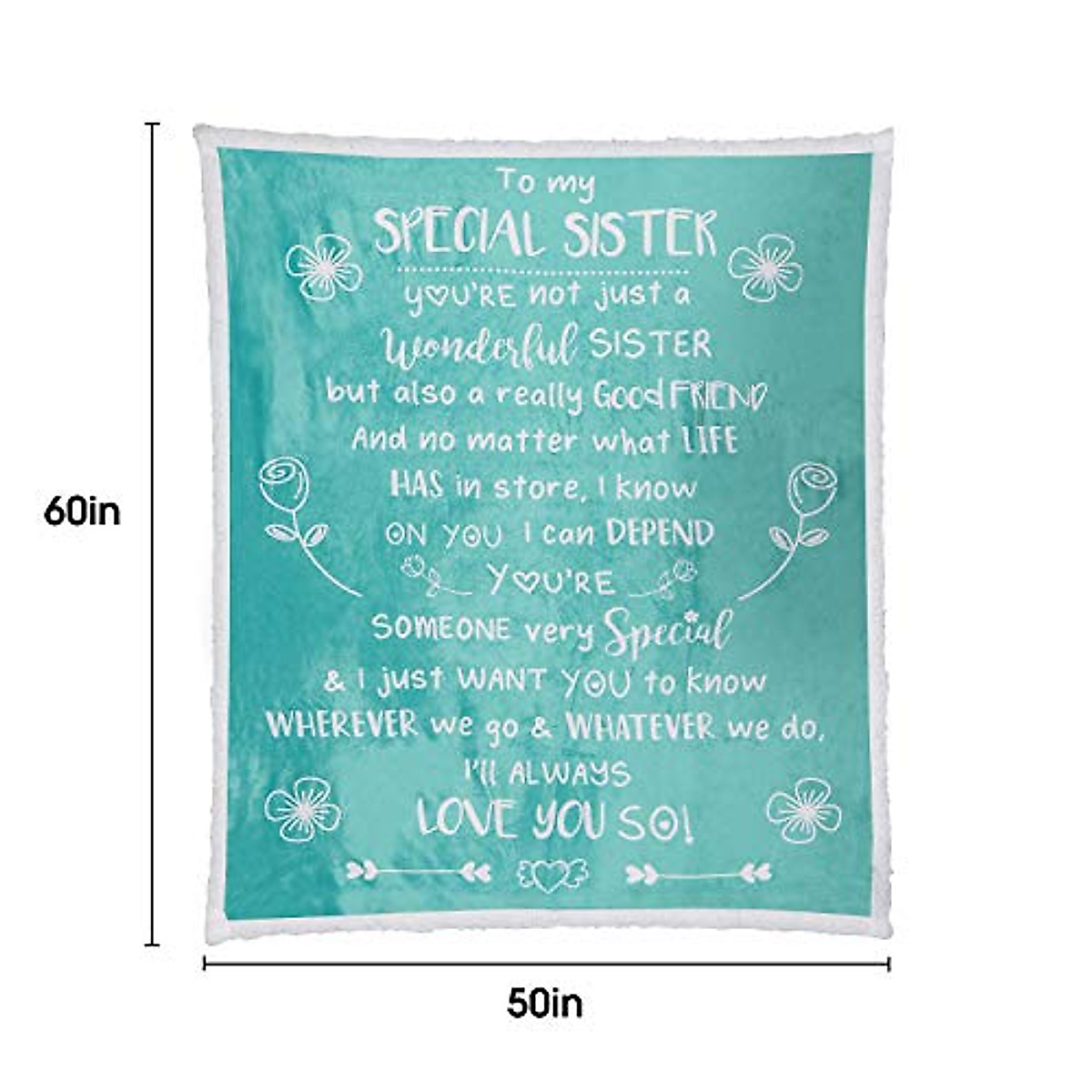 BLANKIEBLISS - Teal Sister Throw Blanket - Super Soft & Cozy Sherpa Fleece - Perfect Sister or in Law Birthday Gifts from Sister - Snuggly Hug Blankets 60x50