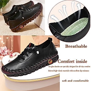 CrazySavage Women's Leather Soft Beef Tendon Flat Bottom Loafers Slip-on Handmade Round Toe Non-Slip Breathable Mom Leisure Walk Shoes (White,10,Women,10)