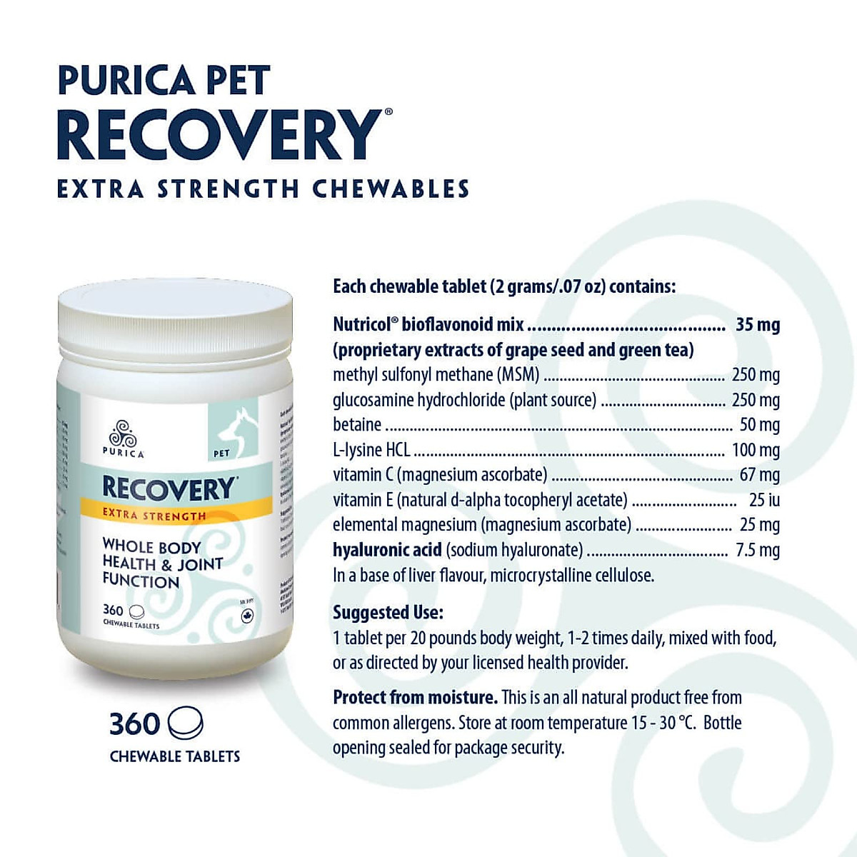 PURICA - Pet Recovery Extra Strength - Dog Supplement - Glucosamine Chews for Large & Small Breed Dogs - Hip & Joint Support - 360 Count (Pack of 1)