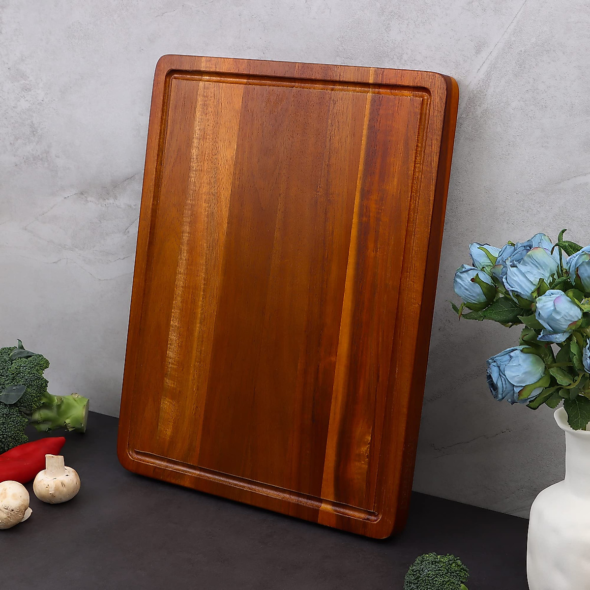 DeeDear Wood Cutting Board 16.5x13 Inch Large Reversible Chopping Block with Handles and Juice Groove, Acacia Wood Butcher Block Extra Thick Wooden Chopping Board Meat Board Cheese Board