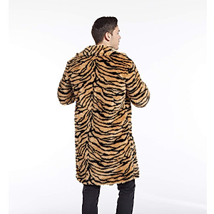 UMREN Mens Warm Yellow Tiger Faux Fur Coats Jacket Long Luxury Overwear Parka Cardigans Yellow Tiger 4X