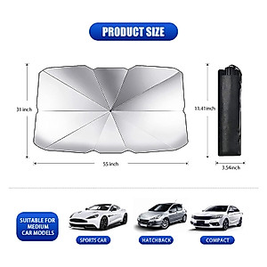 Sodcay 1 PC Car Windshield Sun Shade Umbrella, Foldable Sun Shade Car Sun Visor Protector Reflector Car Accessories Interior for UV Ray Block and Sun Heat Protection (31" x 55")