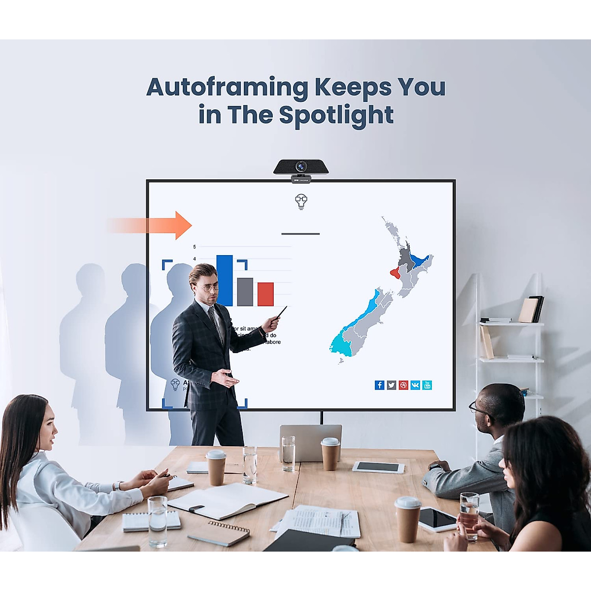 Enther & MAXHUB 4K Stream Webcam with Microphone,Autoframing,Ultra 4K HD Video Calling,Noise-Canceling mic,HD Auto Light Correction,Wide Field of View,Works with Microsoft Teams,Zoom,Google Voice