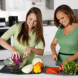 Chop Keeper Chopping Tray with Raised Sides and Easy-Guide Funnel, Midnight Black, Stainless and Copper, 3-Pack - Argee RG908/3