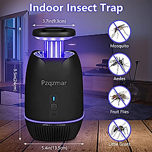Pzqzmar Fruit Fly Trap,Electric Bug Zapper Indoor Insect Trap,Bug Catcher for Fruit Flies,Flying Insect,Mosquito,Gnat,Moth,Fly Mosquito Killer Lamp for Home House,UV Light&Sticky Glue,Plug-in(Black)