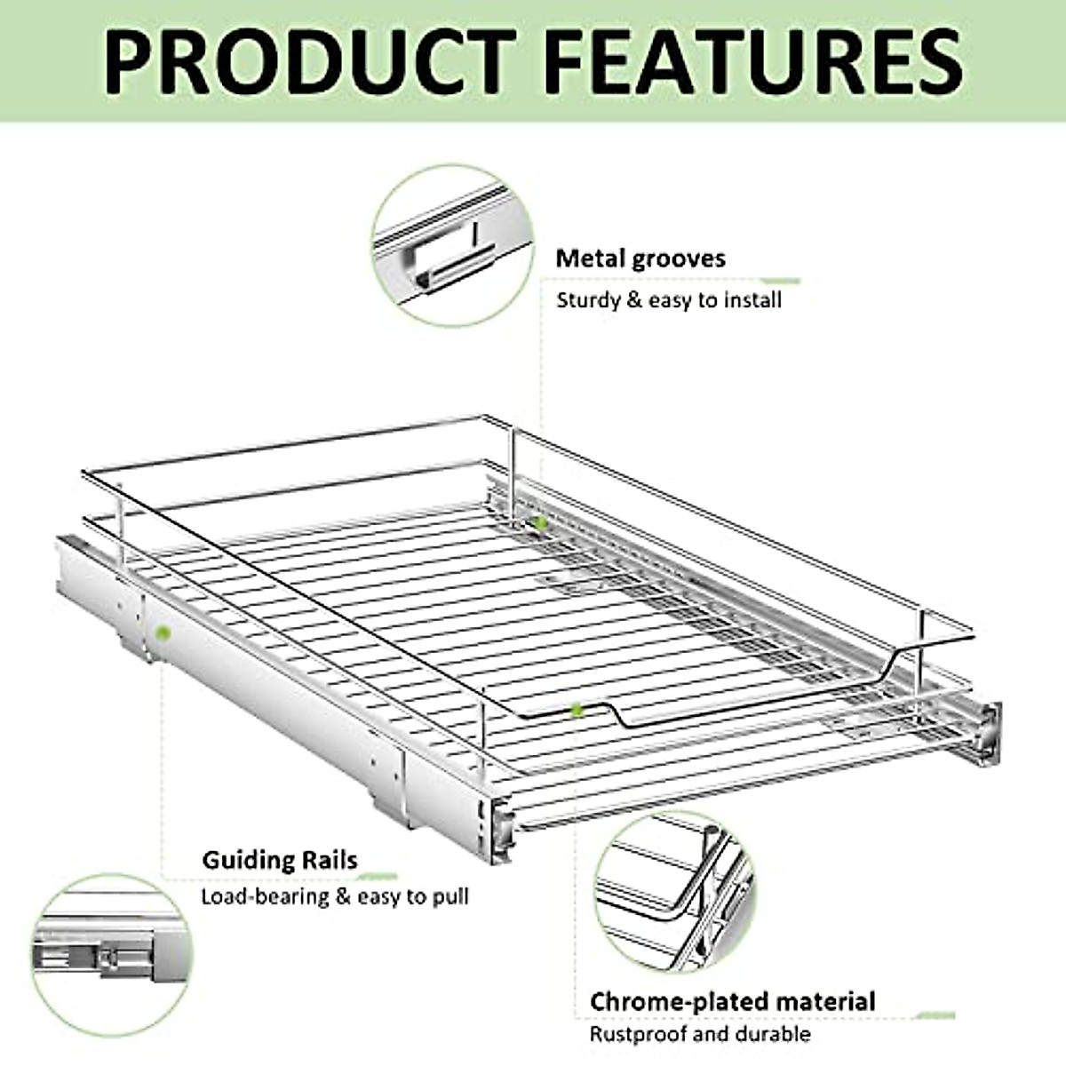 AHNR Pull Out Cabinet Organizer, Heavy Duty Cabinet Pull Out Shelves, Slide Out Cabinet Organizer Storage for Home, Pull Out Drawers for Kitchen Cabinets,11”W*21”D