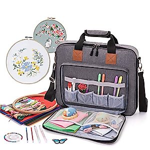 AFUOWER Embroidery Kit Storage Bag, Embroidery Project Bag with shoulder strap (Gray)