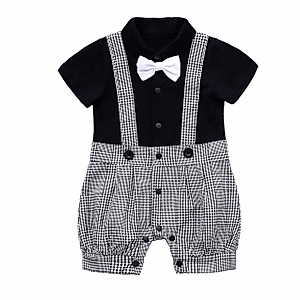 HeMarIsle Baby Boy Gentleman White Shirt Bowtie Tuxedo Onesie Jumpsuit Overall Romper（0-18M） … (Black&Plaid, 60(0-3 Month))