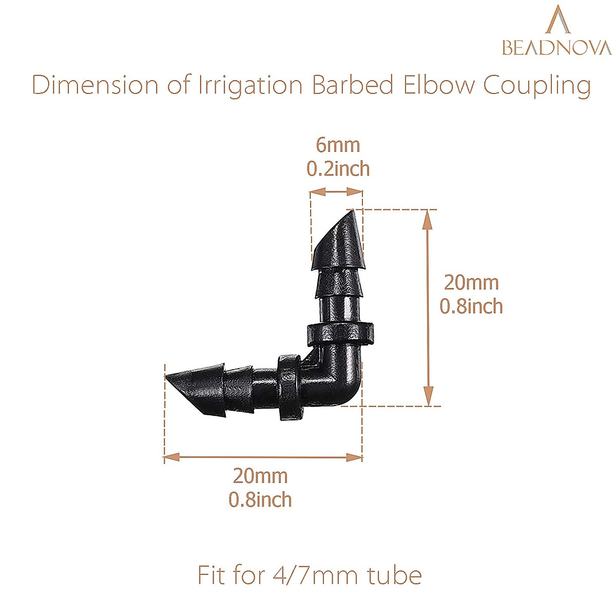 BEADNOVA Drip Irrigation Parts 20 Pcs 1/4 Inch Barbed Elbow Couplings Drip Irrigation Fittings Drip Line Connectors for 1/4 Inch Irrigation Tubing Garden Watering System (20pcs)