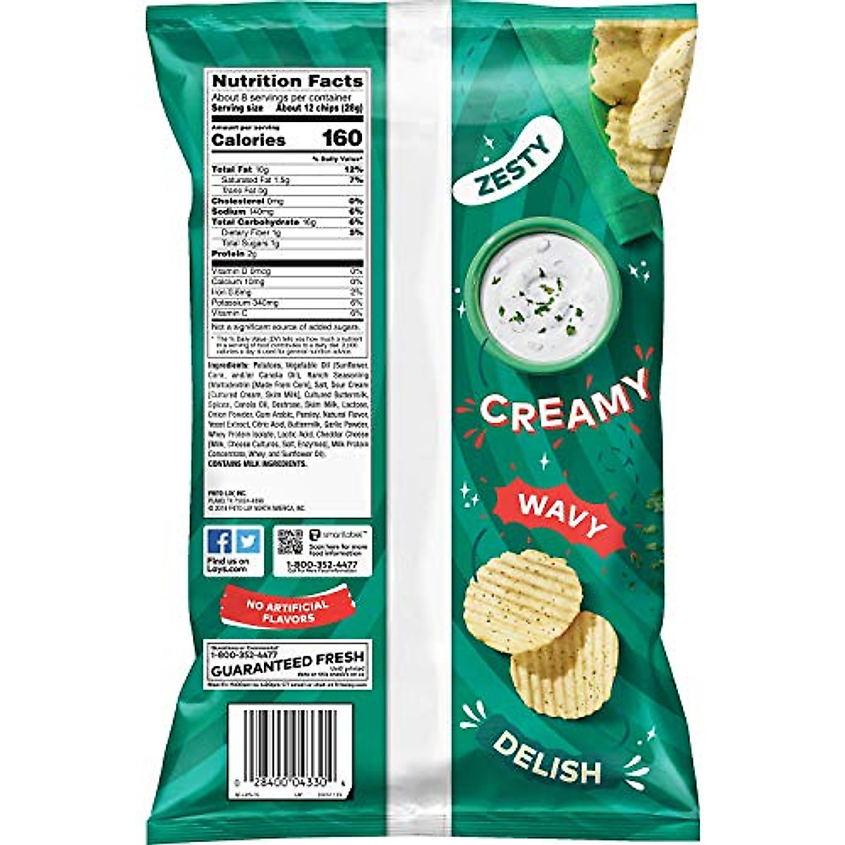 Lay's Wavy Potato Chips Ranch Flavor, 7.5 Oz