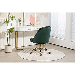 ZOBIDO Comfy Home Office Task Chair with Wheels, Cute Modern Upholstered Velvet Seashell Back Adjustable Swivel Vanity Desk Chair, for Women, for Kids, for Girls, Living Room, Bedroom（Green）