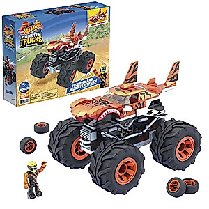 MEGA Hot Wheels Monster Trucks Building Toy Playset, Tiger Shark with 187 Pieces, 1 Micro Action Figure Driver, Orange and Black, Kids Age 5+ Years