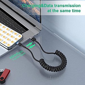 1.8M/6Ft USB iPhone Coiled Lightning Charging Cable for CarPlay,Apple Fast Charging Cord Sync USB Data Spring LED Retractable Charger Adapter Connector for iOS/iPhone 12/11/SE/Xs/Xr/8/7/6/iPad/iPod