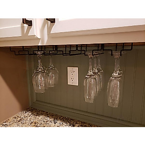 FOLOU Wine Glass Rack Under Cabinet Storage, Stemware Holder for Wire Shelves, Wine Glasses Storage Hanger Metal Organizer for Bars, Kitchen, Restaurants(34 Rows Black) (4 ROES Black)