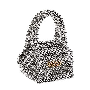 YUSHINY Small Acrylic Beaded Handbag Gold Stick Closure Cube Clutch for Wedding Evening Party (Silver)