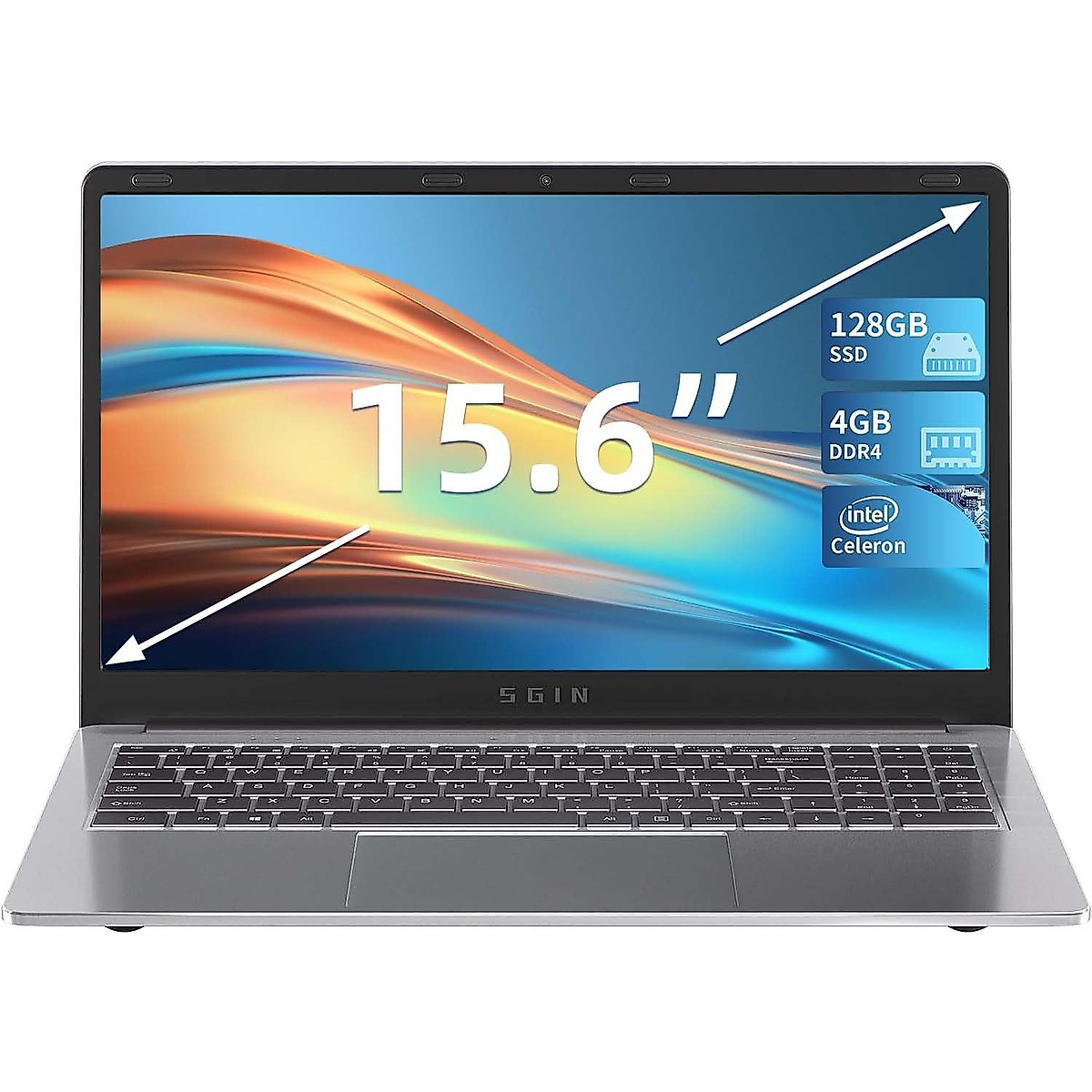 SGIN Laptop, 4GB DDR4 RAM 128GB SSD, 15.6 Inch Laptops with Celeron Processor, Intel UHD Graphics 600, Webcam, WiFi, Bluetooth 4.2, USB3.0, Mini HDMI
