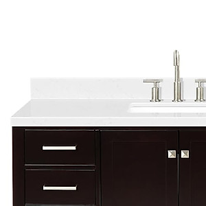 ARIEL Cambridge 54" Espresso Bathroom Vanity, 1.5" Edge Carrara White Quartz Countertop & Splash, Rectangular Sink, 2 Soft Closing Doors, 9 Full Extension Dovetail Drawers, Brushed Nickel
