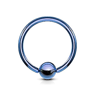 Forbidden Body Jewelry 16g 3/8 Inch Surgical Steel Blue IP Plated Captive Bead Hoop Ring