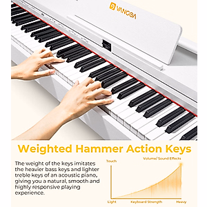 Vangoa Digital Piano 88 Keys Weighted Hammer Action Home Digital Piano Full size White with Furniture Stand, Flip Key Cover, Three Pedals and Power Adapter