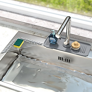 Silicone Faucet Splash Guard and Triangle Roll-Up Dish Drying Rack, Multifunctional Kitchen Drain Storage Tool