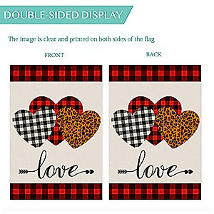 Welcome Valentines Day Garden Flag Vertical Double Sided Buffalo Plaid Leopard Love Hearts Burlap Garden Flag, Valentine's Day Anniversary Wedding Yard Outdoor Decoration 12.5 x 18 Inch
